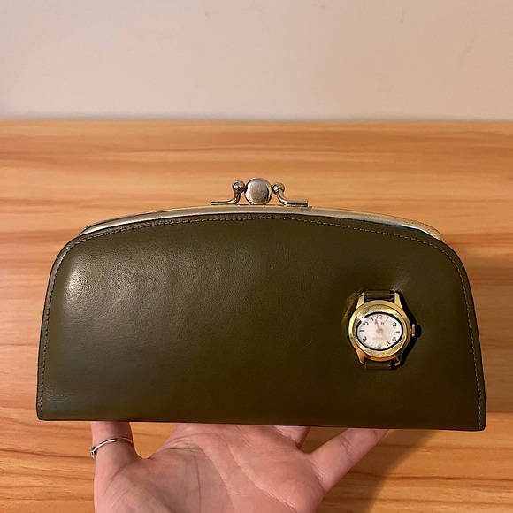 Vintage | Bags | Vintage Unique Moss Clutch Wallet Built In Watch ...